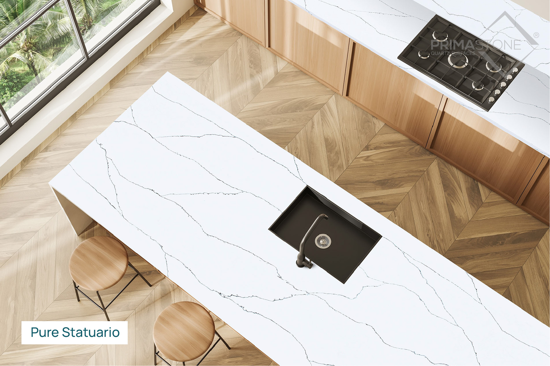 Kitchen with Breakfast Counter - Pure - PrimaStone Quartz